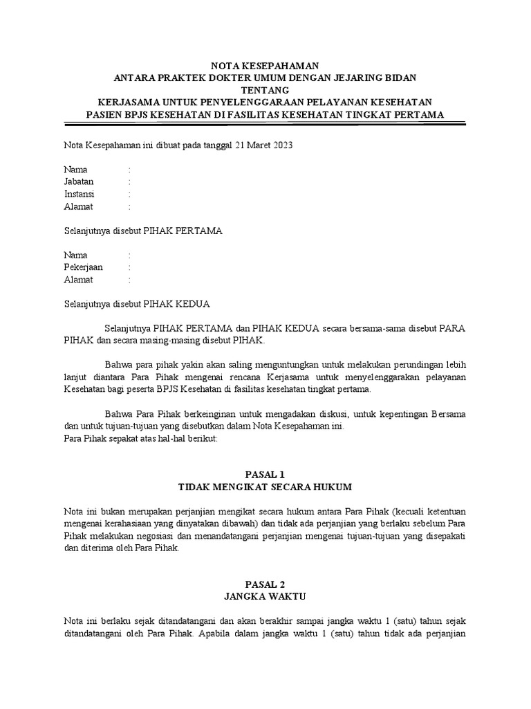 MOU Praktek Dokter Dengan Bidan | PDF