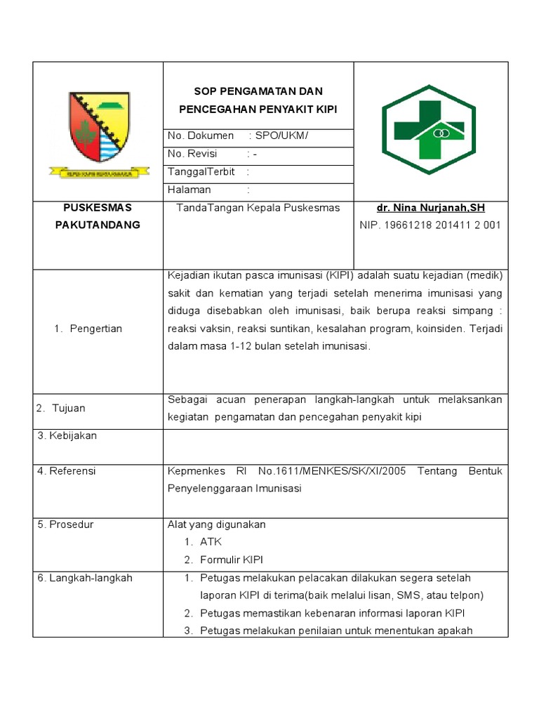 Sop Pengamatan Dan Pencegahan Penyakit Kipi | PDF