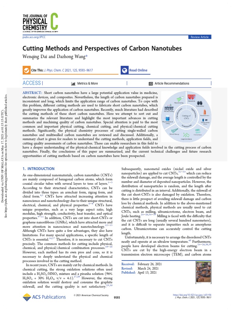 Cutting Methods and Perspectives of Carbon Nanotubes | PDF | Carbon ...