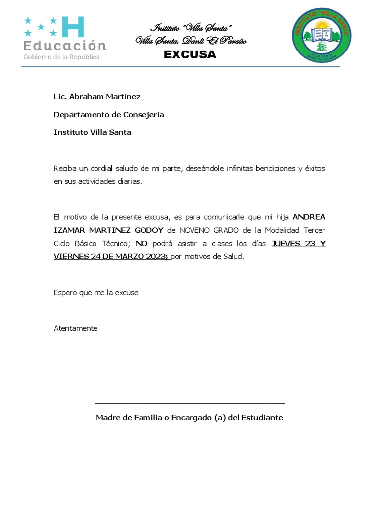 Excusa por Ausencia de Andrea Martínez | PDF
