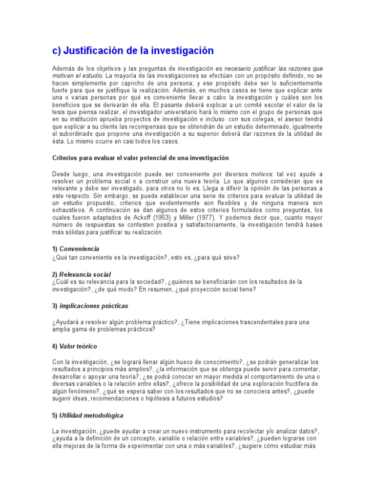 Criterios para Justificar Un Proyecto | PDF | Teoría | Conocimiento