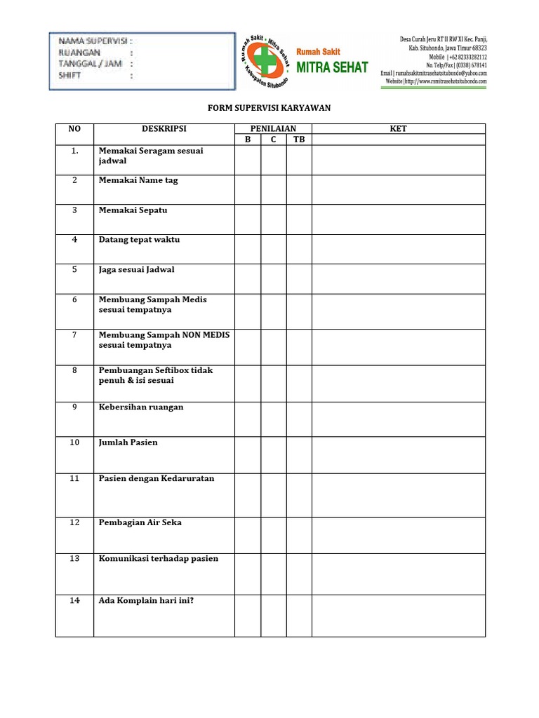 Form Supervisi Karyawan File Kosong | PDF