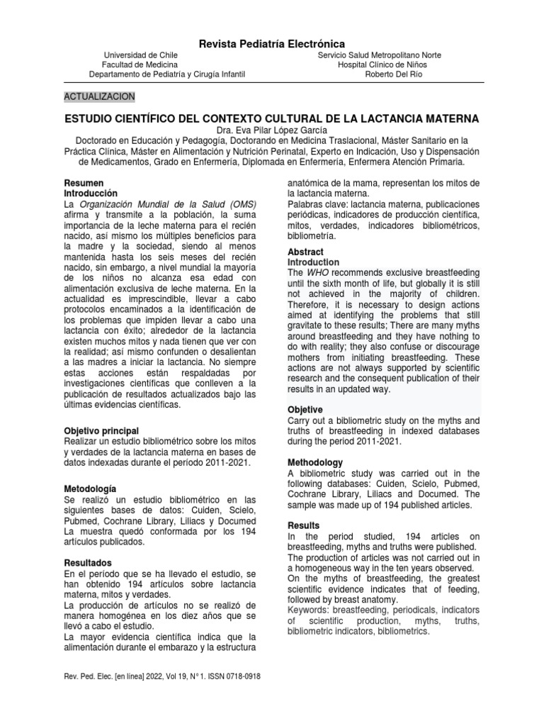Estudio Cientifico Del Contexto Cultural de La Lactancia Materna PDF ...