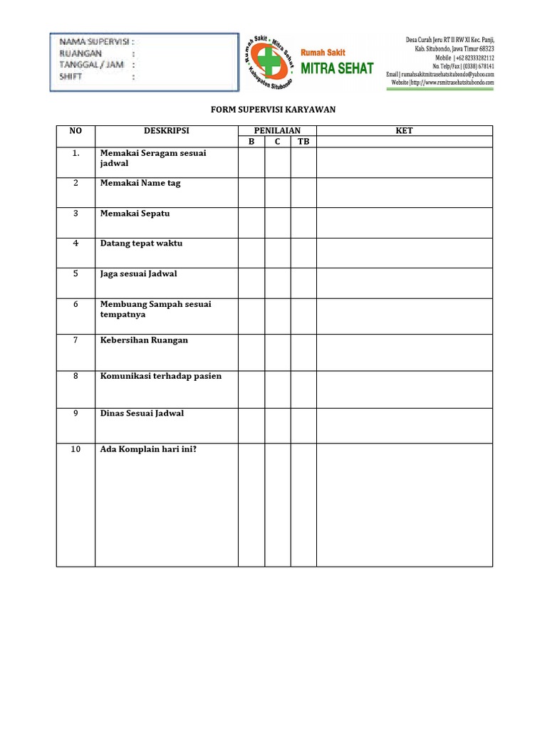 Form Supervisi Karyawan Non Medis | PDF