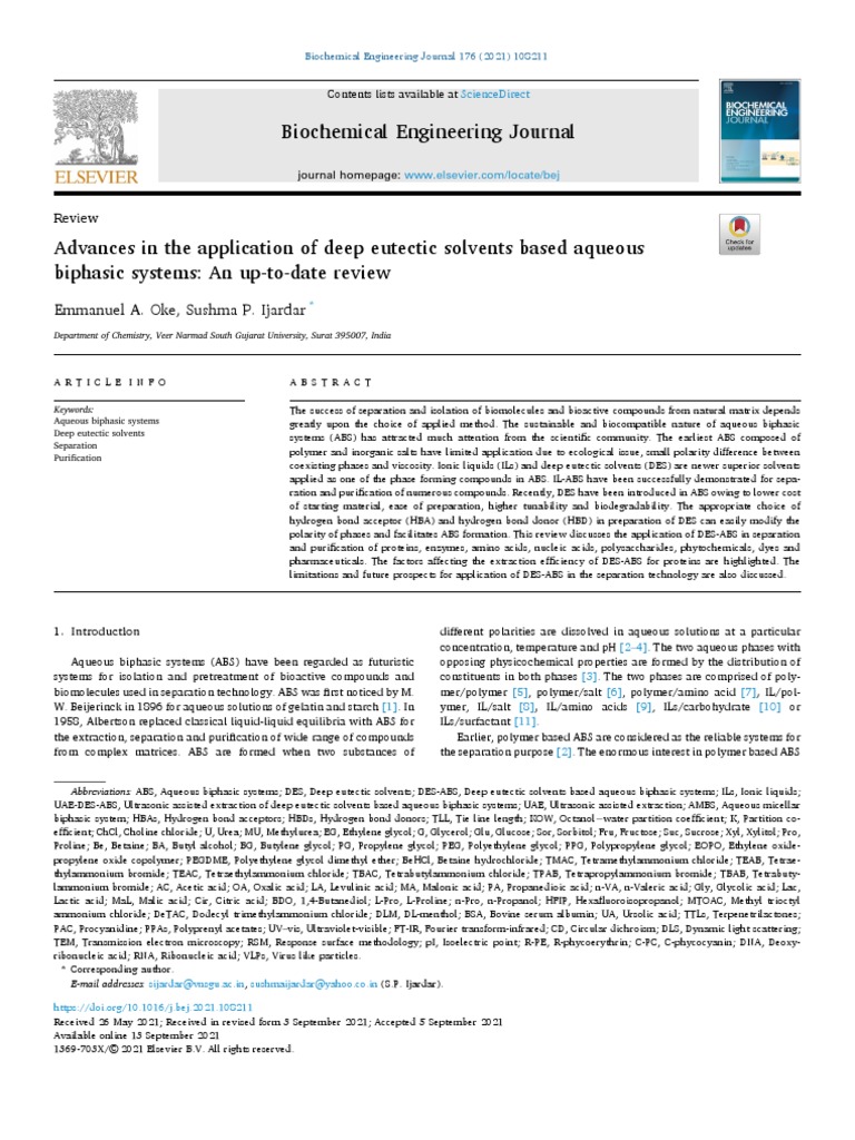 Advances in The Application of Deep Eutectic Solvents Based Aqueous ...