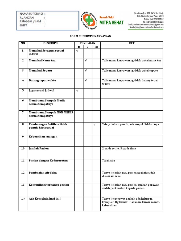 Form Supervisi Karyawan | PDF