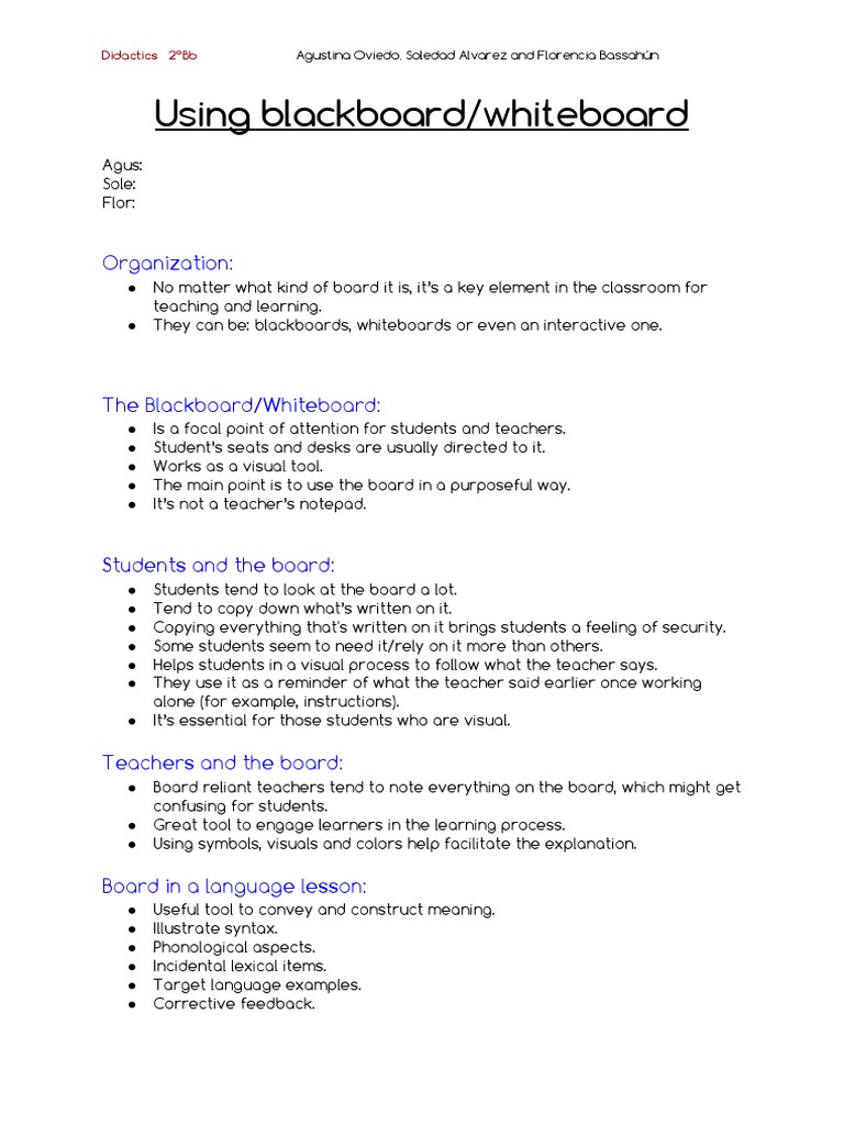 Classroom Management - Using Blackboard - Whiteboard - Presentation ...