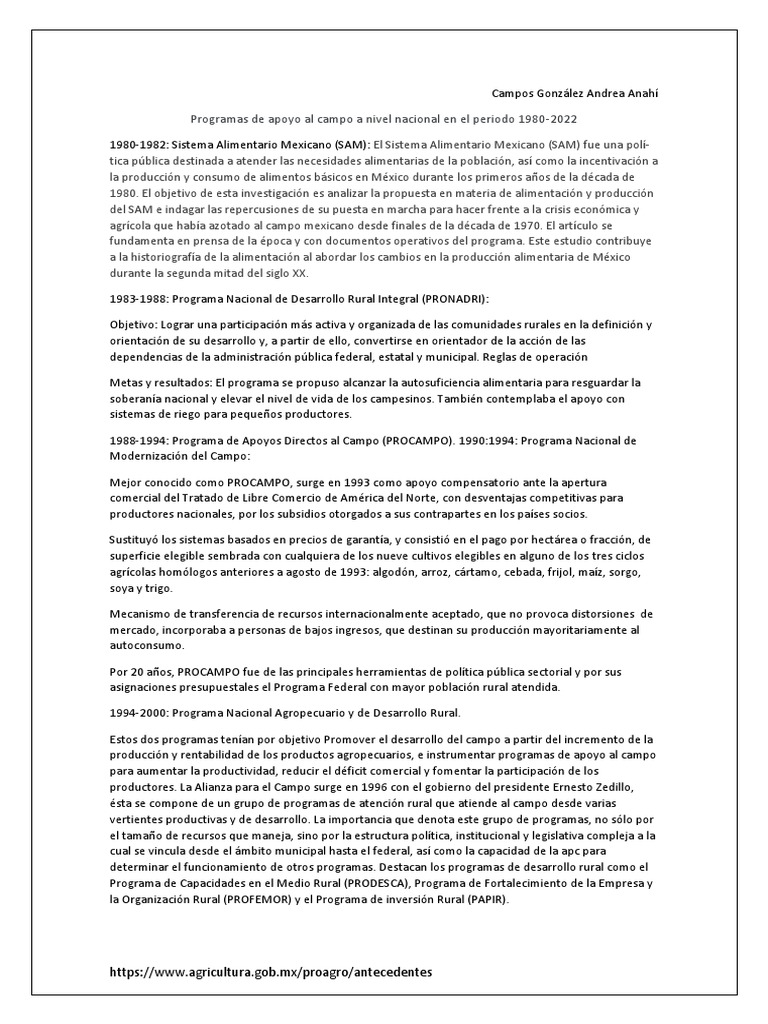 Programas De Apoyo Al Campos Pdf México Agricultura