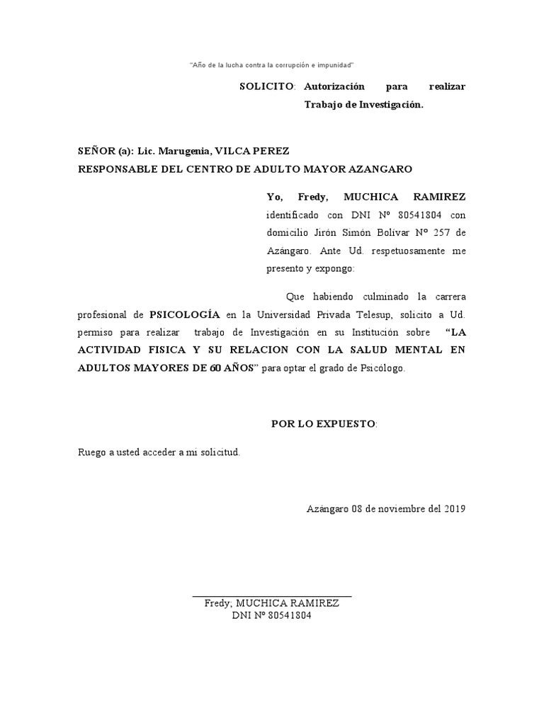 SOLICITO Permiso para Realizar Trabajo D | PDF