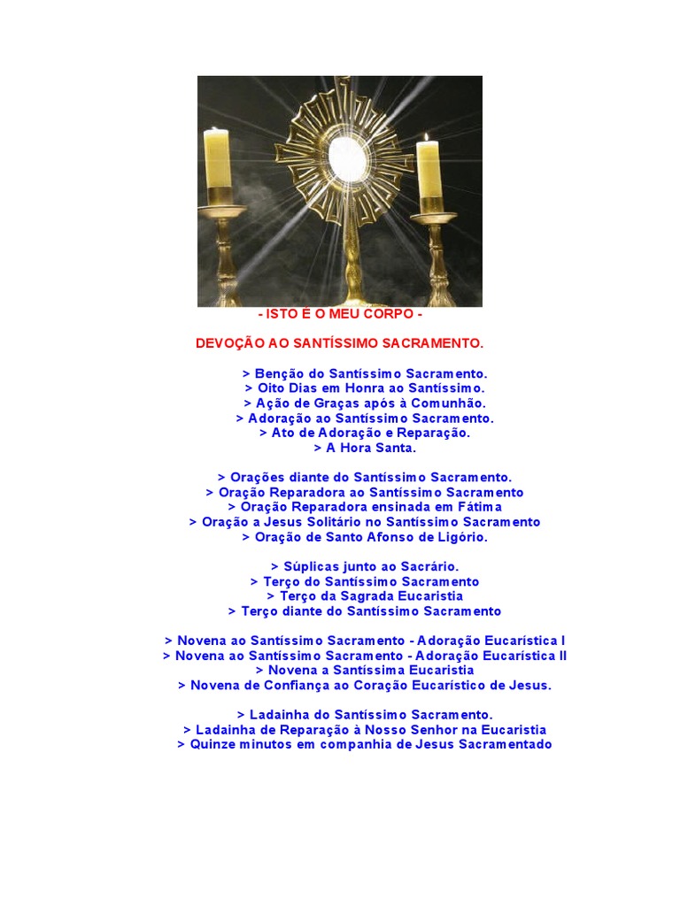 Orações e Devoções ao Santíssimo Sacramento | PDF | Eucaristia | Oração