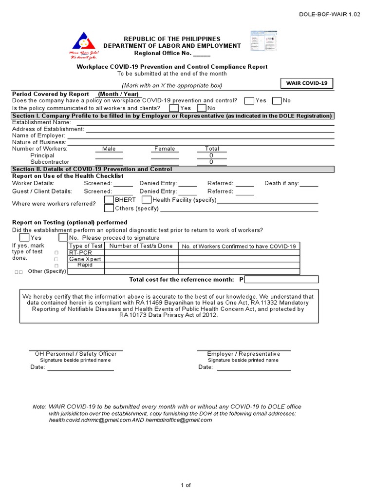 Monthly COVID-19 Compliance Report | PDF