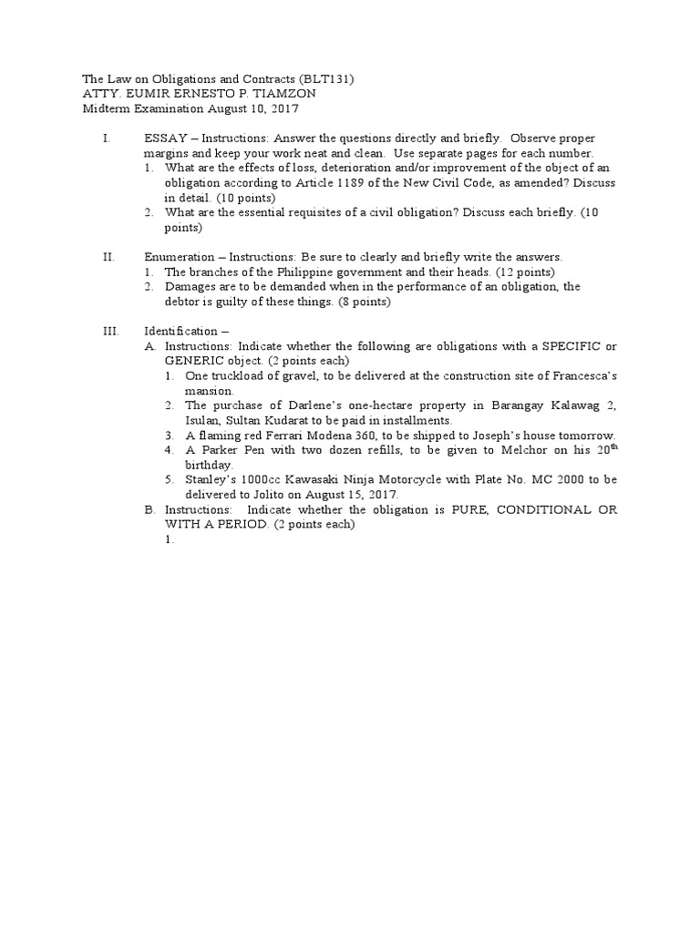 Oblicon Midterm Exam | PDF