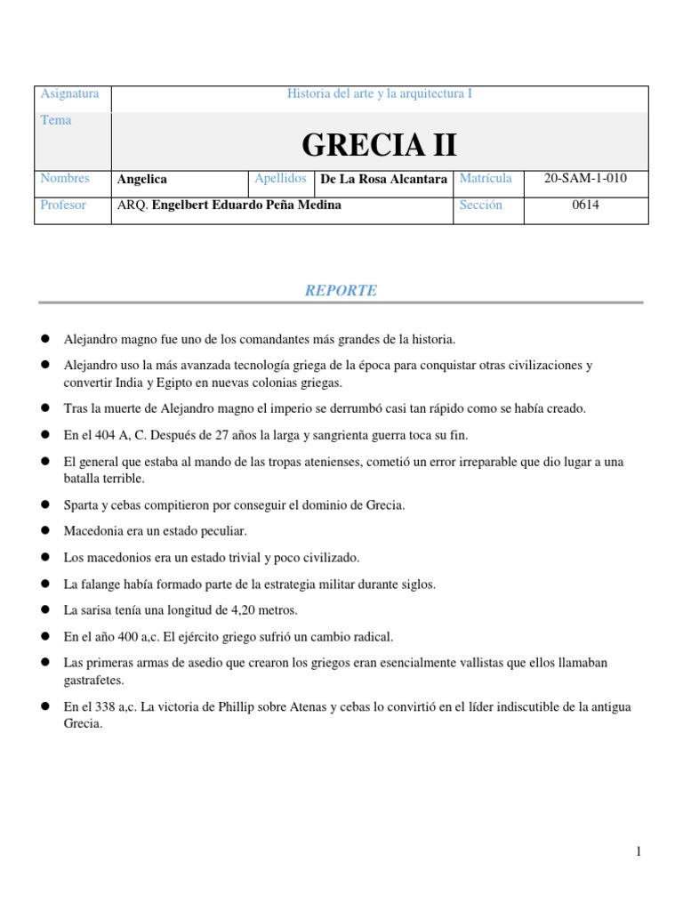 Grecia Ii - Reporte | PDF