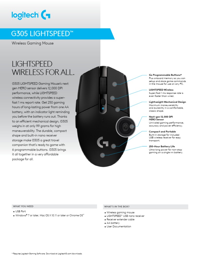 Logitech g305 Lightspeed Wireless Gaming Mouse Manual Original | PDF ...