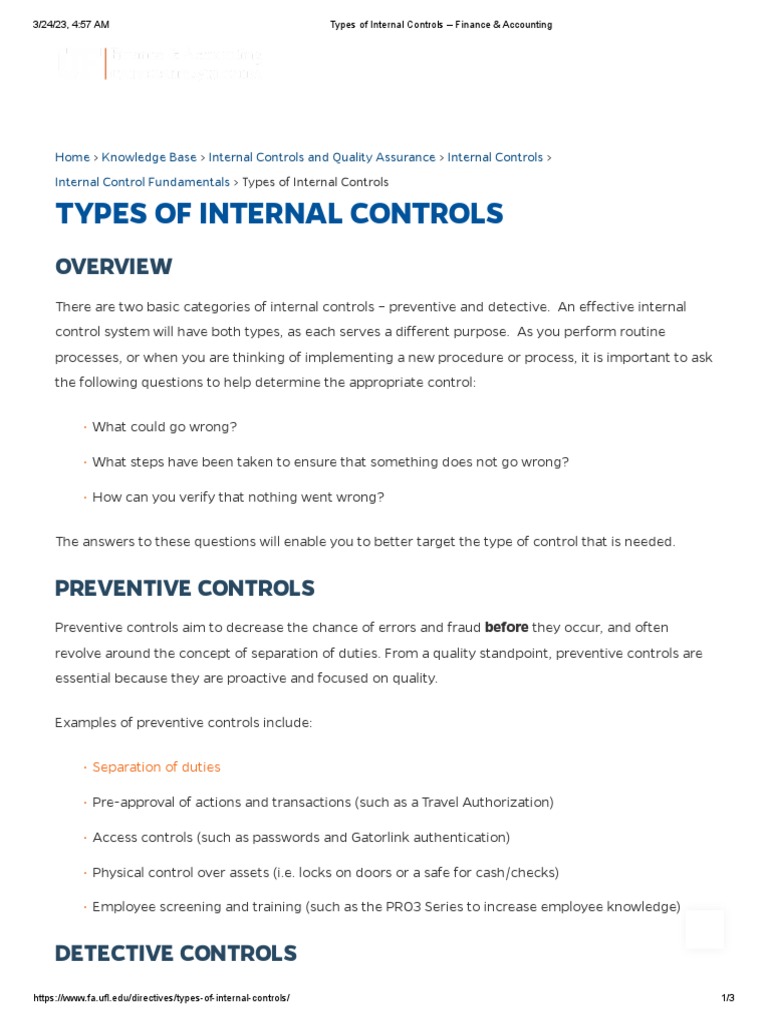 Types Of Internal Controls Finance Accounting Pdf