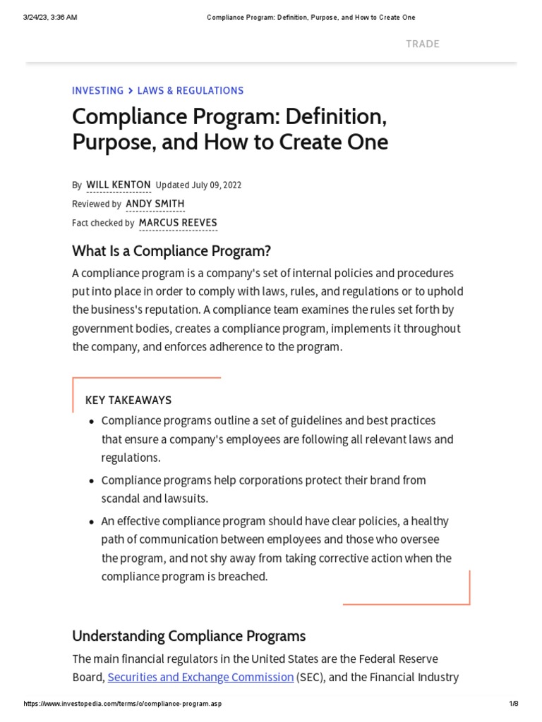 Compliance Program - Definition, Purpose, and How To Create One | PDF ...