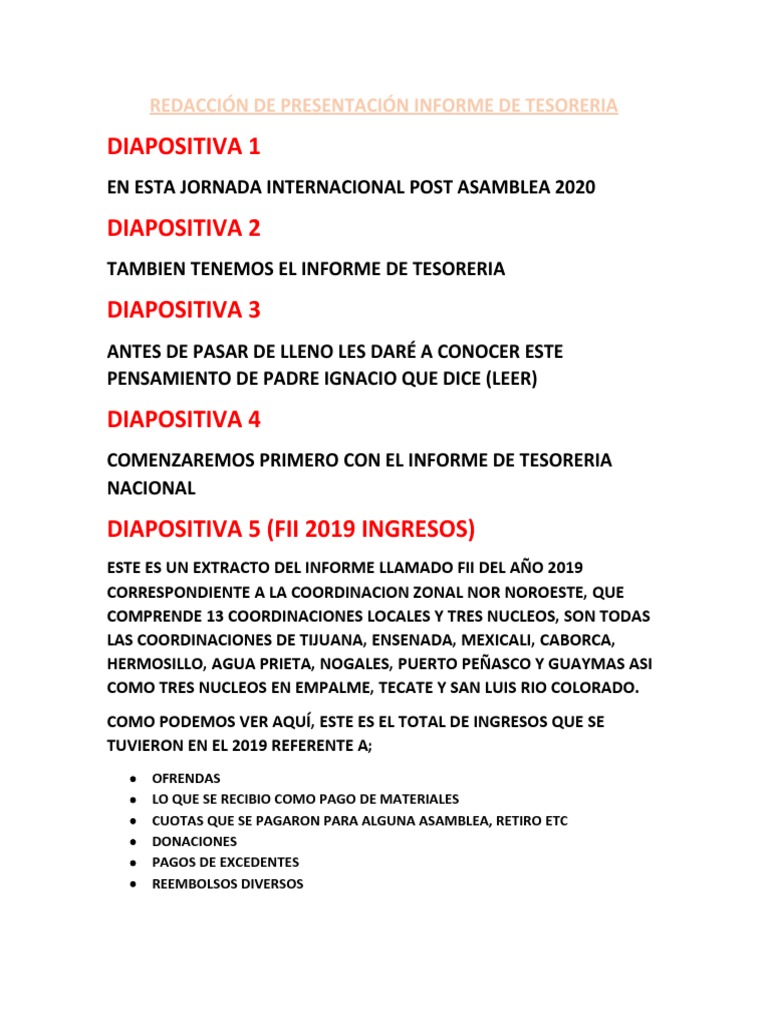Redaccion de Informe de Tesoreria Nacional | PDF | Economias