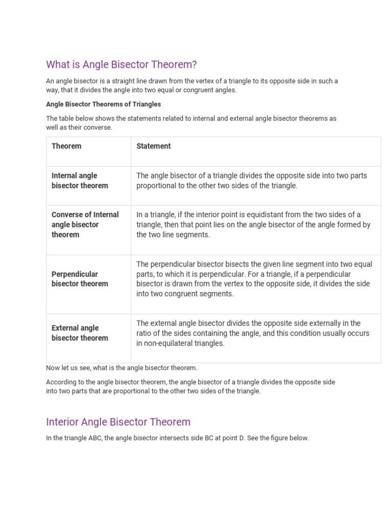 Understanding Angle Bisector Theorems | PDF | Triangle | Perpendicular
