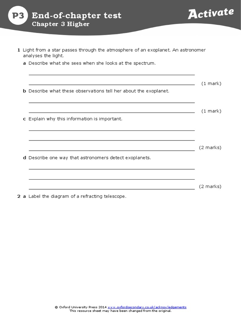 P3 Chapter 3 End-Of-Chapter Test (Higher) | PDF | Telescope | Radio