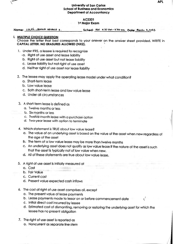Exam IA3 (Midterm Coverage) | PDF