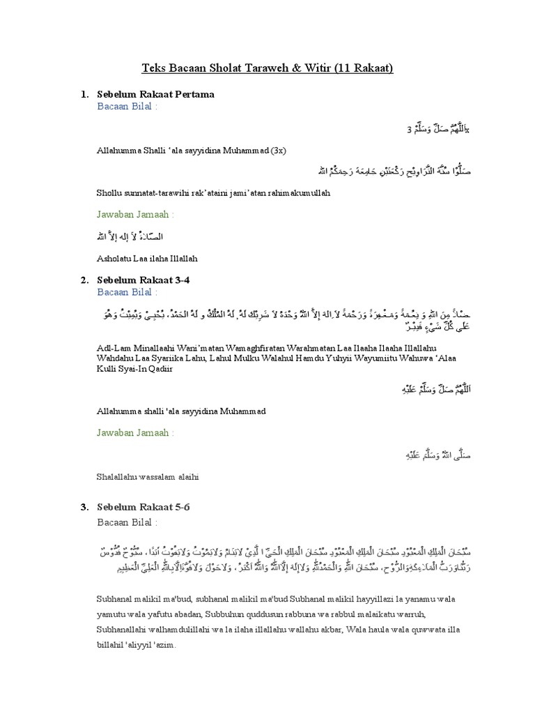 Teks Bacaan Sholat Taraweh Dan WItir | PDF
