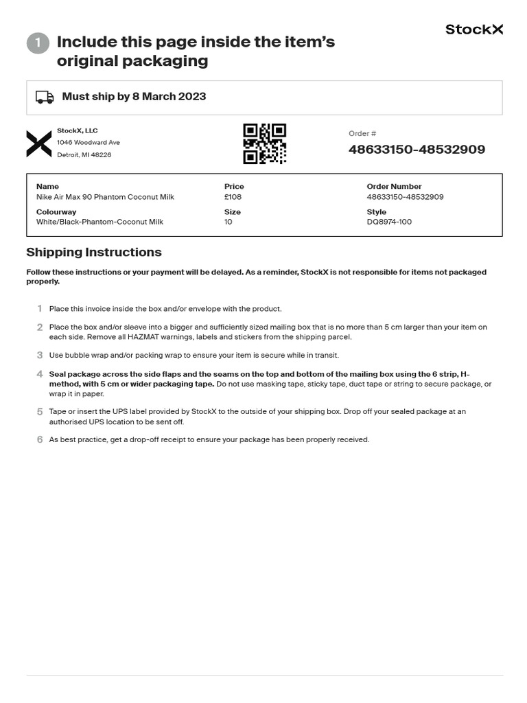 StockX Shipping and Invoice Instructions | PDF