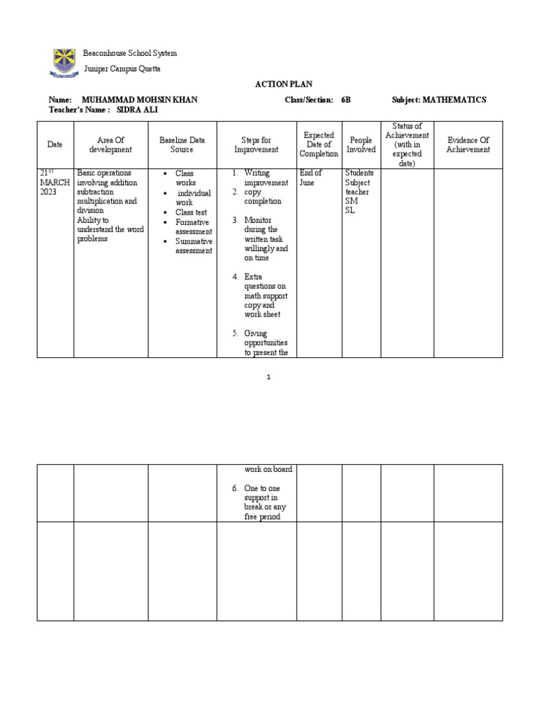 Action Plan 6B MATH | PDF