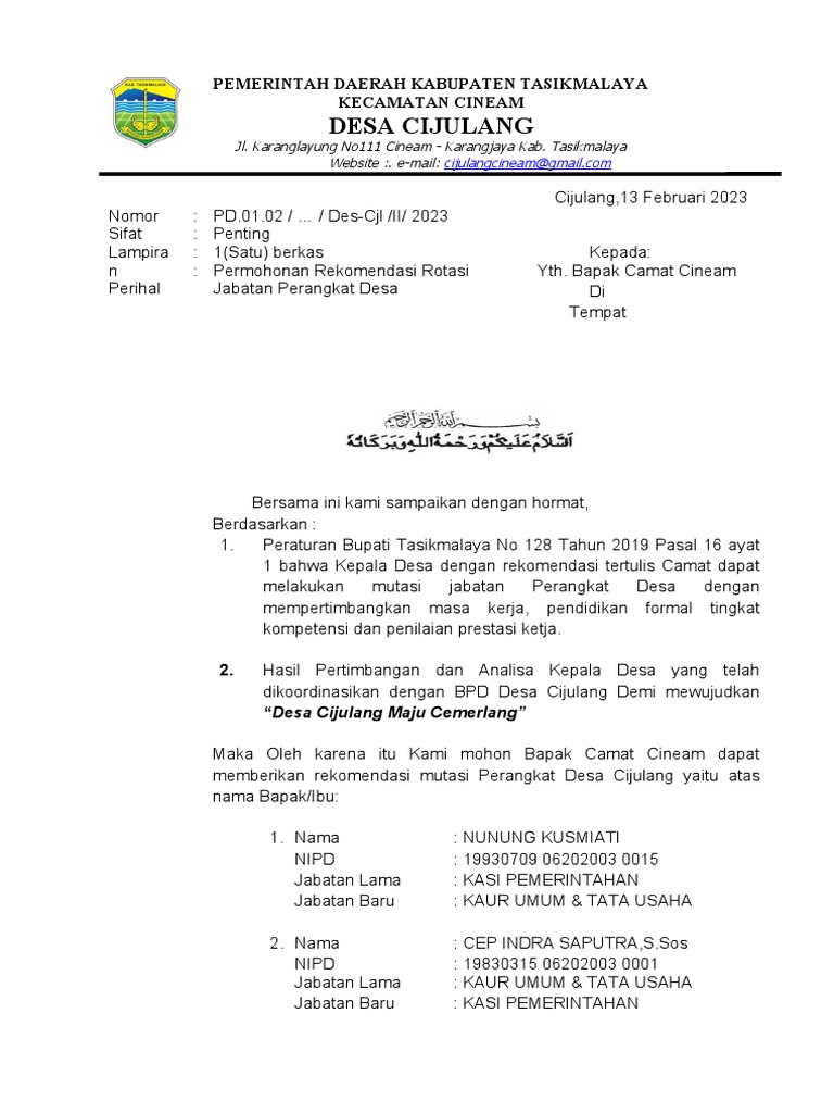 Contoh SK Mutasi Perangkat Desa1 | PDF