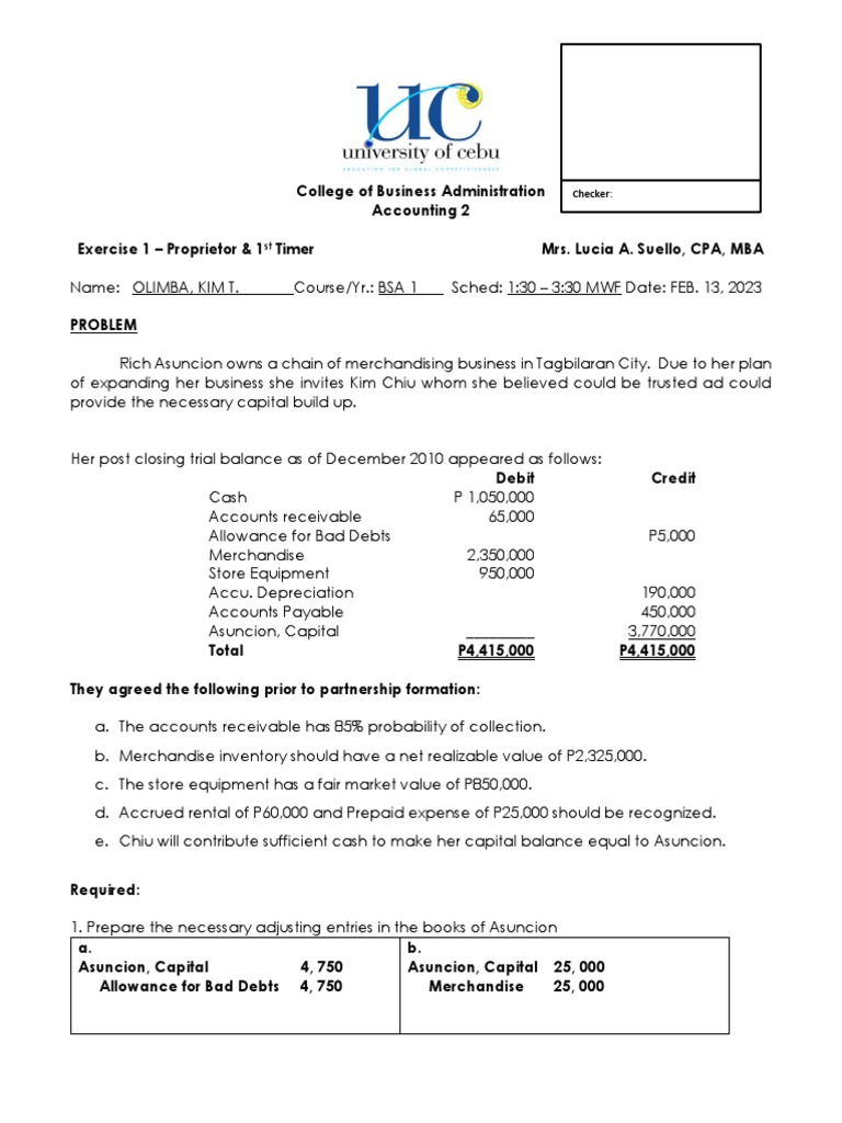 Exer 1 | Download Free PDF | Debits And Credits | Private Sector