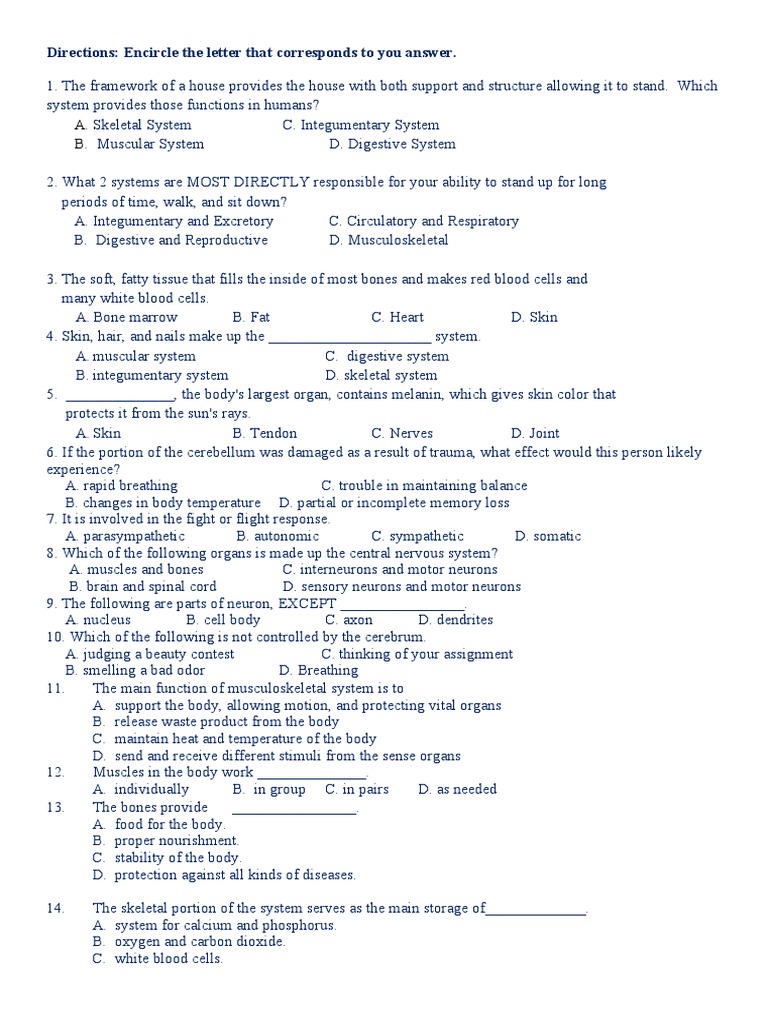 The Musculoskeletal and Respiratory Systems: A Multiple Choice Quiz on ...
