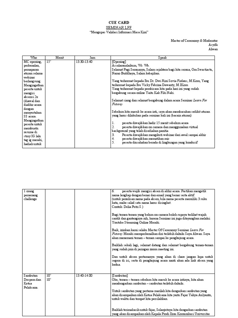 Cue Card MC MERAKI | PDF