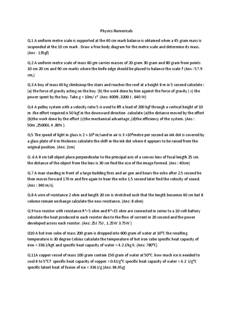 Physics Numericals-WPS Office | PDF | Heat Capacity | Electrical ...