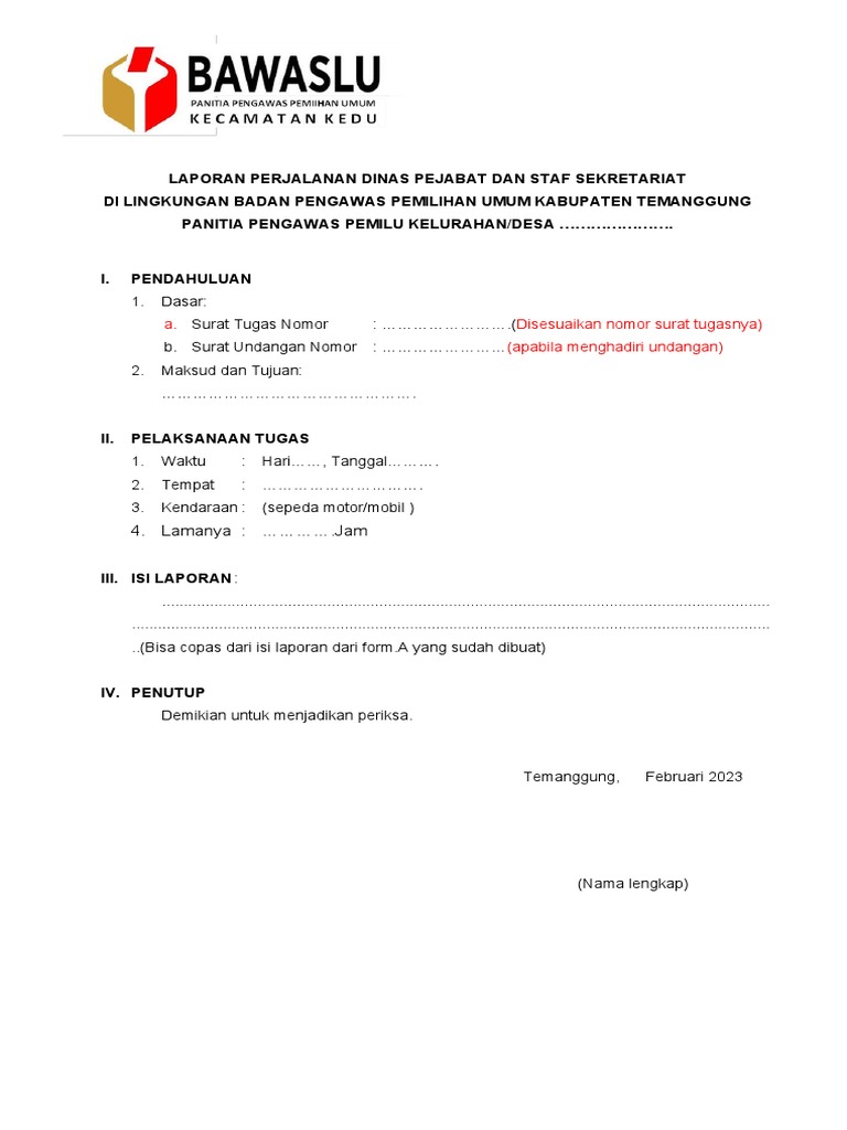 Contoh Laporan Perjalanan Dinas | PDF