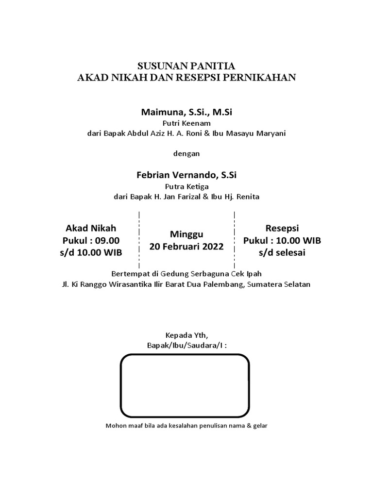 Undangan Panitian Akad Nikah Dan Resepsi-1 | PDF