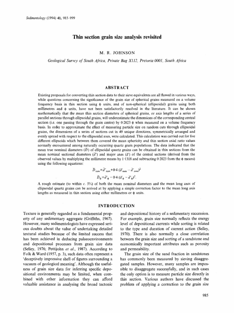 2022-13-Johnson 1994 Grain Size From Thin Sections | PDF | Sphere ...