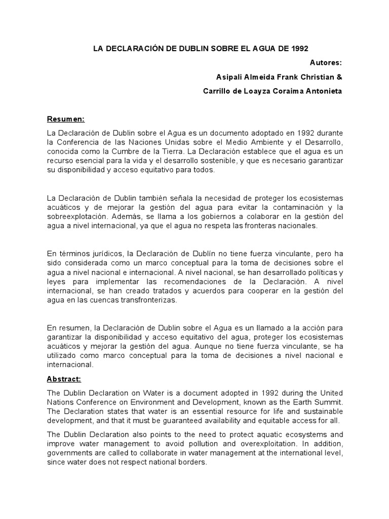 LA DECLARACIÓN DE DUBLIN SOBRE EL AGUA DE 1992_DERECHO ECOLOGICO | PDF ...