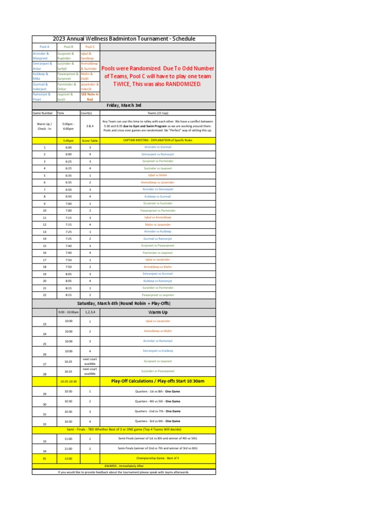 2023 Badminton Schedule | PDF | Competition | Entertainment Events