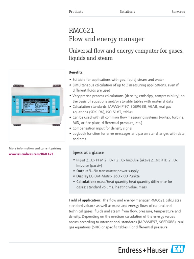 Endress-Hauser Energy Manager RMC621 EN | PDF | Fluid Dynamics | Gases
