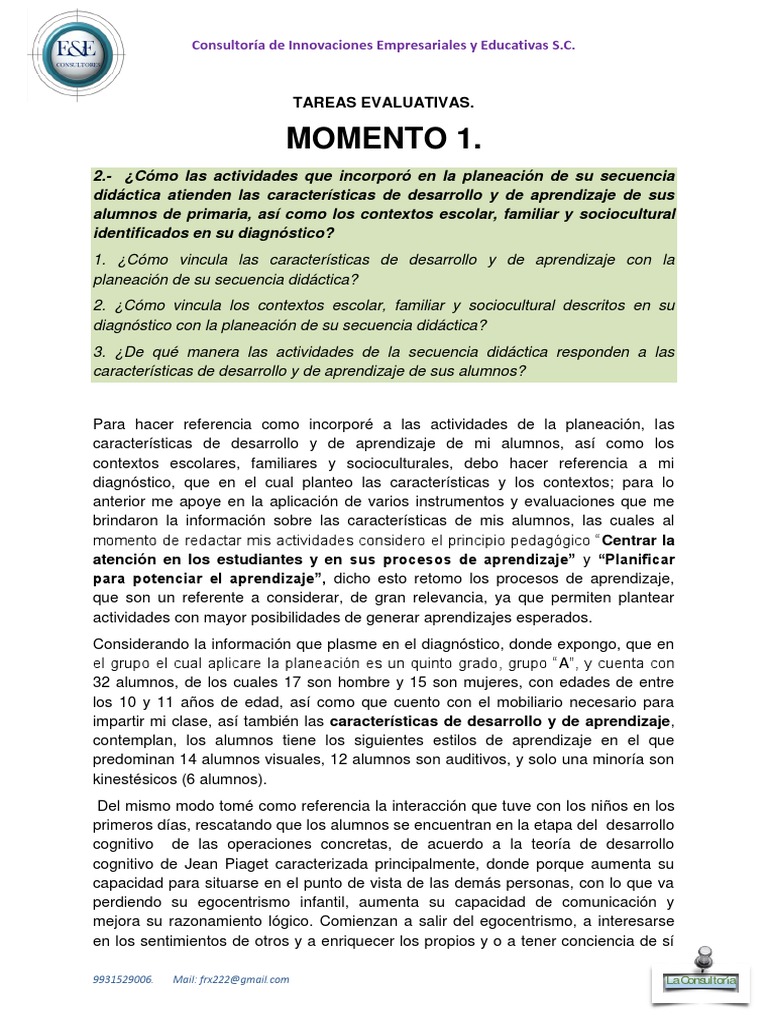 Ejemplo Tareas Evaluativas | PDF | Evaluación | Aprendizaje