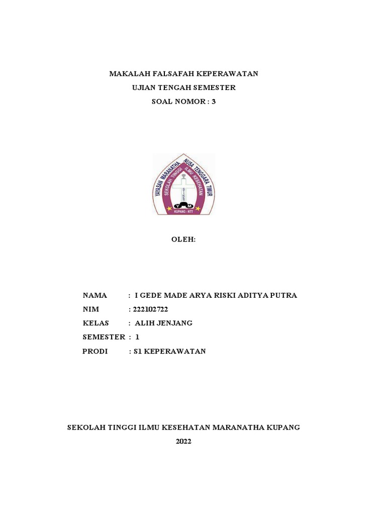 UTS Falsafah Keperawatan Stikes Maranatha Soal 3 Edit | PDF