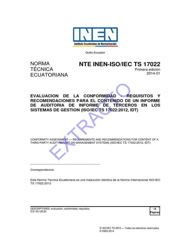 Nte Inen Iso Iec 17022 | PDF