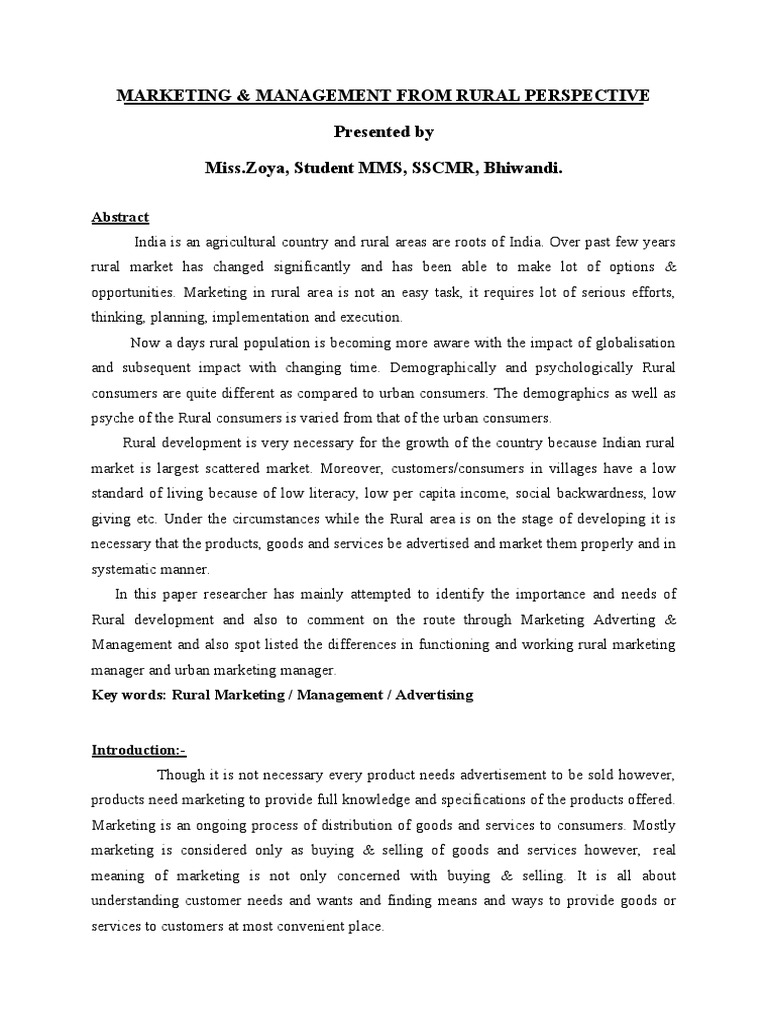 MARKETING & MANAGEMENT From Rural Perspective | PDF | Marketing | Customer