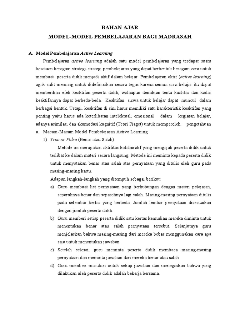 Bahan Ajar Macam-Macam Model Pembelajaran | PDF