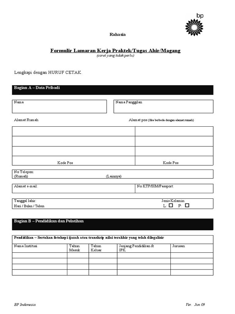 FORM_lamaran Kerja- Magang | PDF