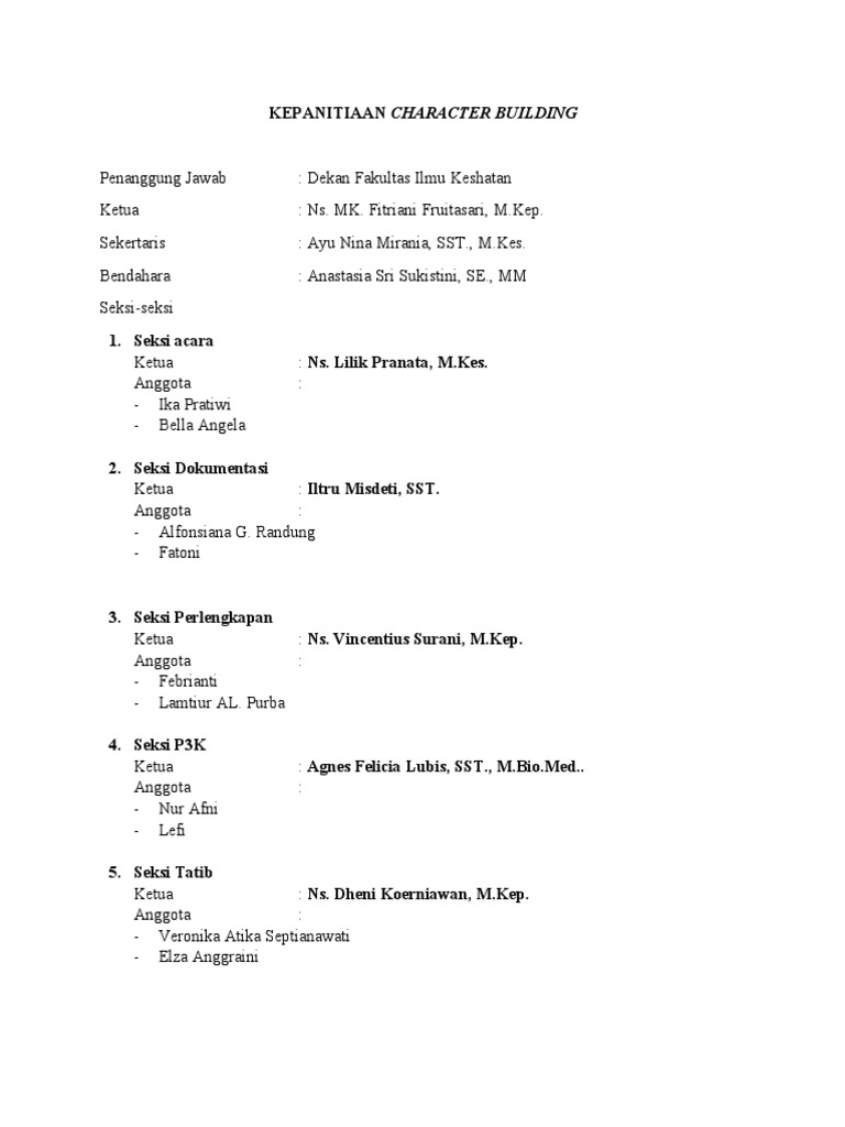 Kepanitiaan Character Building | PDF | Ilmu Sosial | Kesehatan Holistik