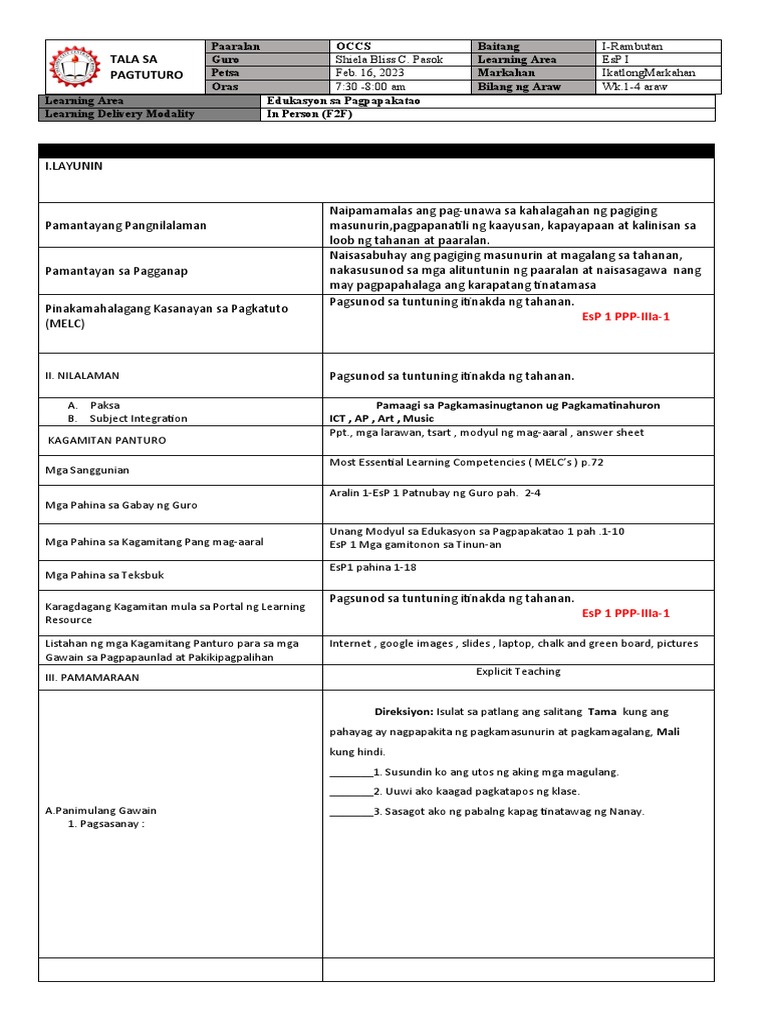 EsP1 COT2 2023 | PDF
