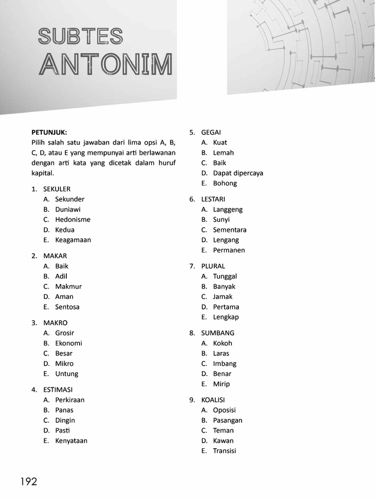 Subtes Soal Antonim | PDF