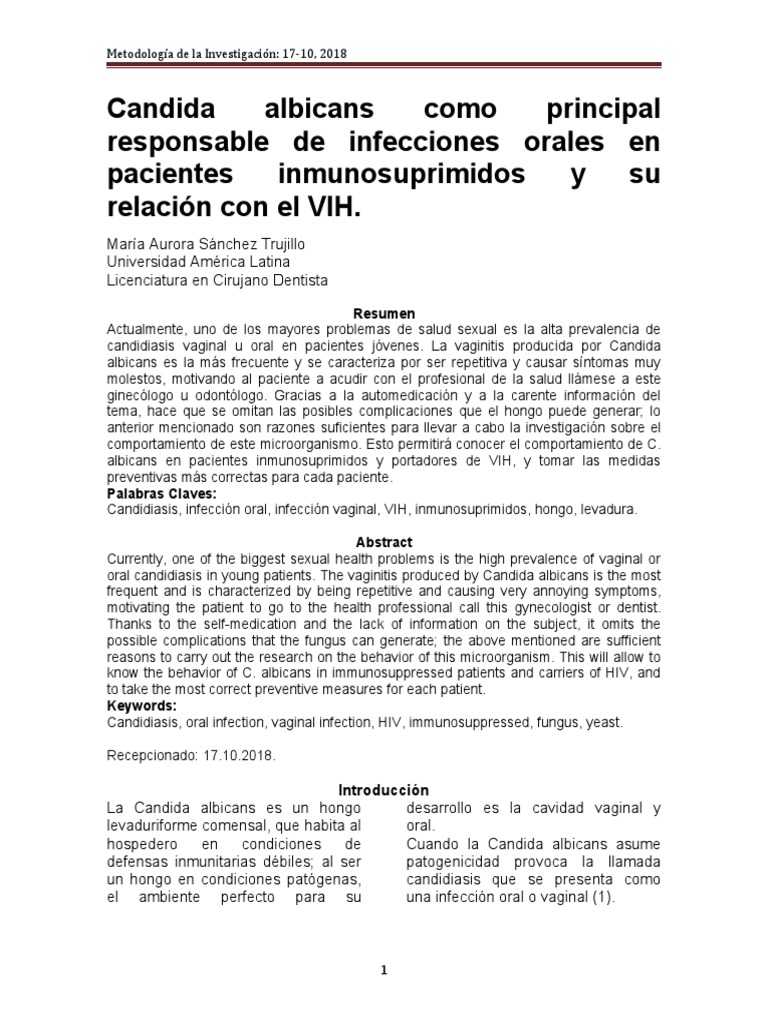 Articulo Cientifico Candida | PDF | Candidiasis | VIH
