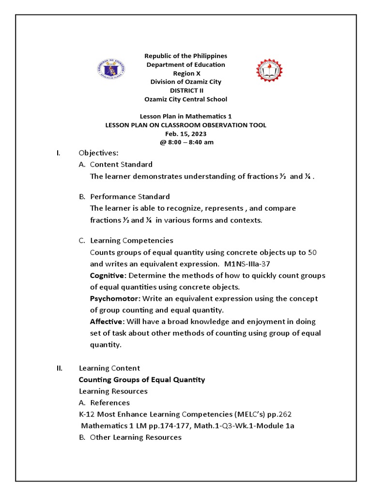 Q3-Cot Lesson Plan in Mathematics 1 | PDF | Lesson Plan | Learning