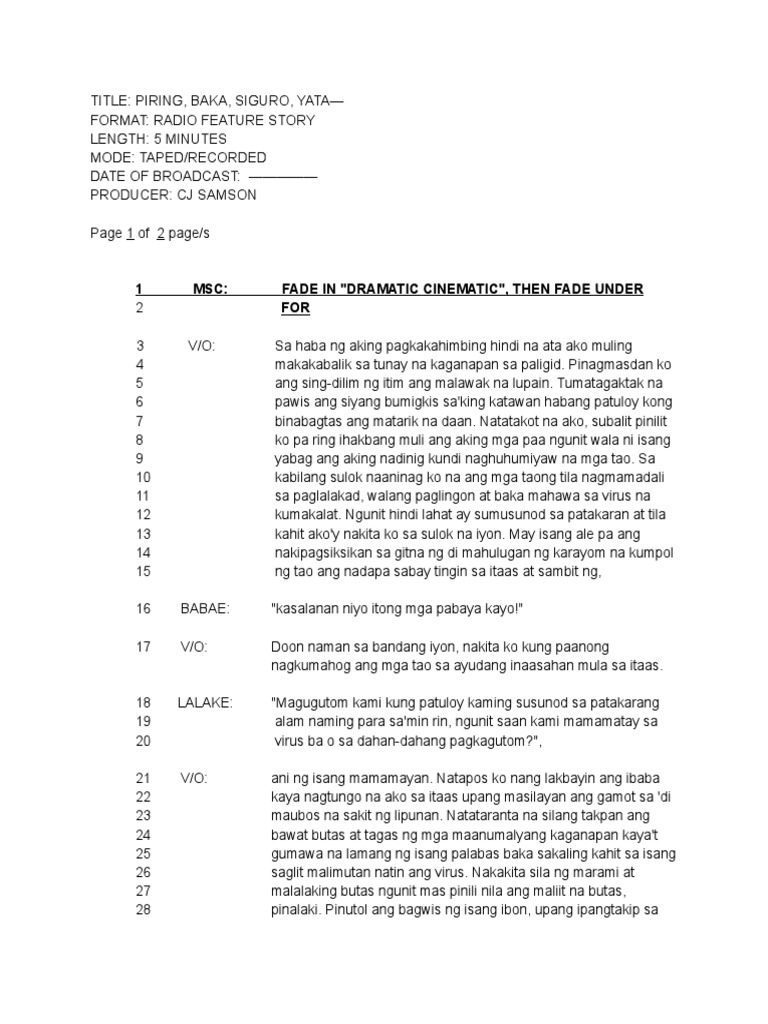 Radio Feature Story Script - Samson | PDF